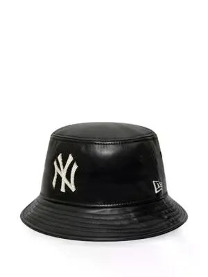 New Era Mlb Logo-embroidered Leather Bucket Hat
