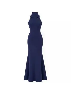 Badgley Mischka Draped Crepe Gown - Blue