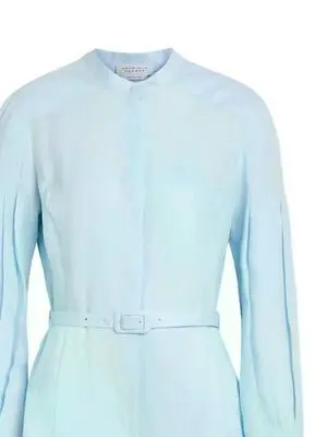 Gabriela Hearst Midi Belted Pleated-sleeve Dress - Blue