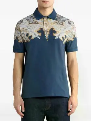 Etro Cotton Pique Polo Shirt With Placed Print
