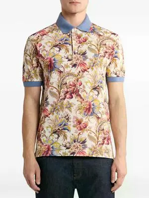 Etro Floral-print Polo Shirt - Blue