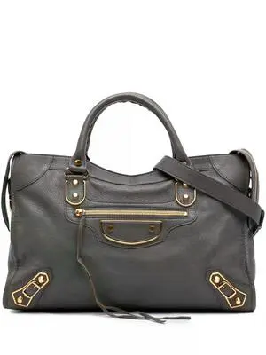 Balenciaga 2018 Goatskin Motocross Classic Metallic Edge City Satchel - Grey