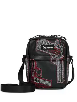 Supreme Embroidered Leather Messenger Bag - Black