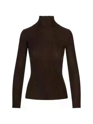 Agnona Ribbed-knit Scalloped-edge Sweater - Brown