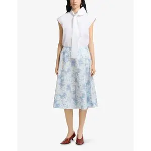 Marni Floral Print Cotton Midi Skirt