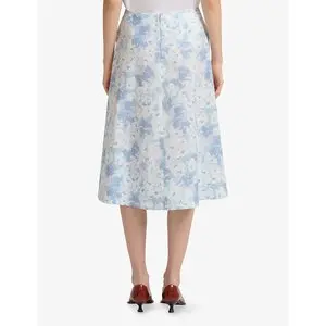 Marni Floral Print Cotton Midi Skirt