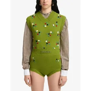 Marni Flower-embroidered Wool And Cashmere Vest