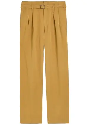 Polo Ralph Lauren Belted Cotton And Linen-blend Trousers - Brown