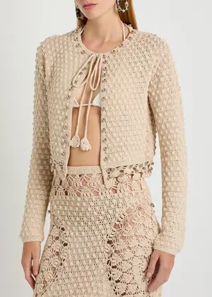 Rabanne Embellished Crochet Cotton Cardigan