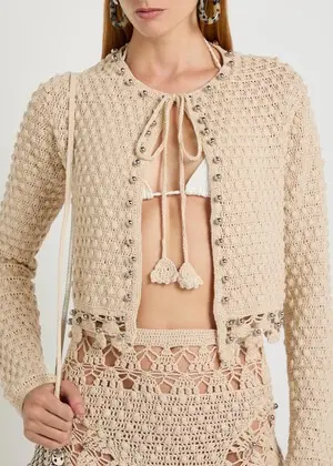 Rabanne Embellished Crochet Cotton Cardigan
