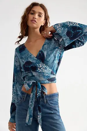 Free People Roxie Wrap Top At Free People In Fennel Combo Chambray Combo