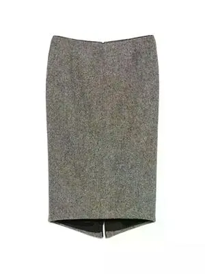 N°21 Herringbone-pattern Side-slit Skirt - Grey