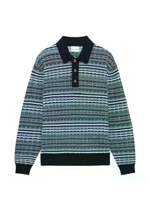 Drole De Monsieur Patterned Intarsia Knit Polo Sweater