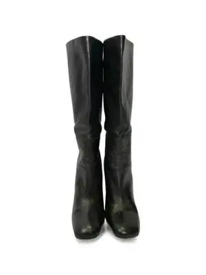 Celine Leather Square Toe Block Heel Riding Boots
