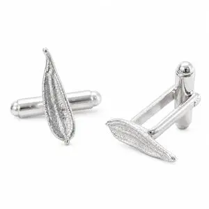 MOTHER NATURE JEWELRY Olive Leaf Cufflinks, Suit Accessories Minimalist Handmade Jewelry, Sterling - Silver