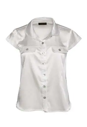 CONQUISTA Neutrals Ecru Cap Sleeve Shirt - Beige