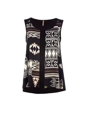 CONQUISTA Sleeveless Jungle Print Top - Black