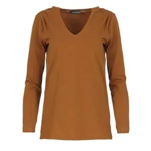 CONQUISTA Chocolate Jersey V Neck Top - Brown