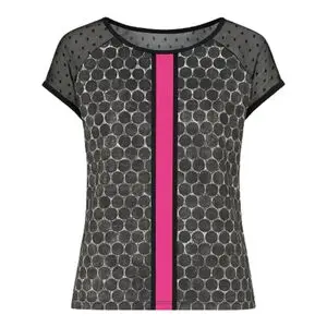 CONQUISTA Chic Printed Viscose Front Jersey Top With Contrasting Back & Mesh Shoulders - Grey