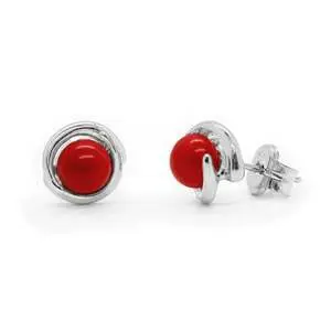 UNALOE Red / Silver Sterling Silver Red Coral Stud Earrings – Handmade Italian Jewelry - Red/silver