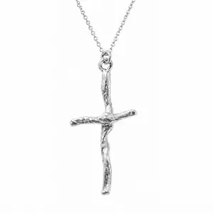 MOTHER NATURE JEWELRY Sterling Olive Branch Cross Pendant Necklace - Silver