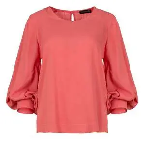 CONQUISTA Coral Linen Top With Bishop Sleeves - Pink