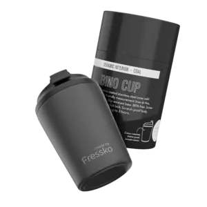 Fressko Bino 8oz / 227ml Reusable Coffee Cup, Ceramic Coal - Black