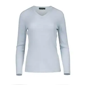 CONQUISTA Fitted V Neck Wool Blend Top - Blue
