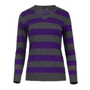 CONQUISTA Fitted Long Sleeve V Neck Striped Knit Jumper - Grey