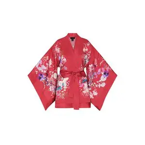 MENG Vermillion Silk Satin Short Kimono
