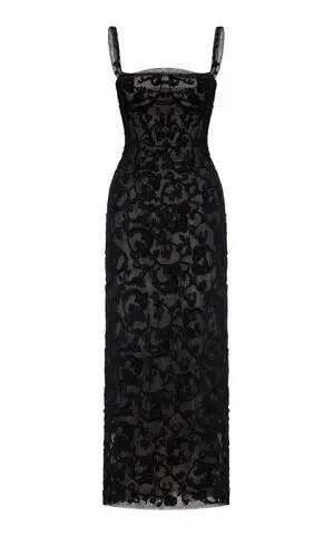 MONTSAND Straight-neck Bodice Midi Dress - Black