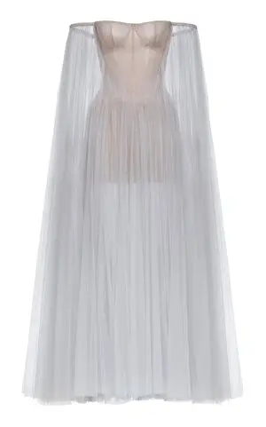 MONTSAND Off-shoulder Tulle Maxi Dress - Grey