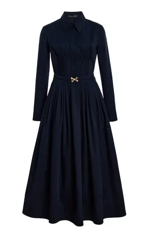 Oscar De La Renta Collared Stretch-twill Midi Dress - Navy