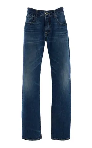Brandon Maxwell The Beau Buckle-detailed Denim Straight-leg Jeans - Medium Wash