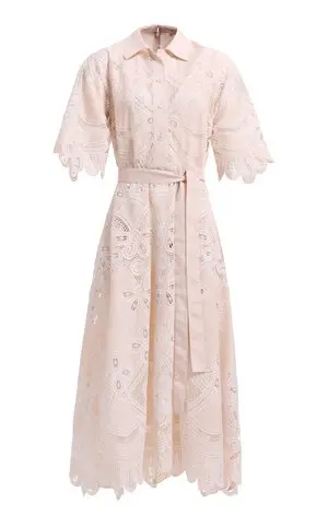 Elie Saab Embroidered Cotton Midi Dress - Neutral