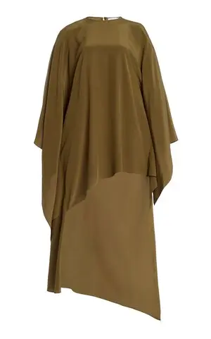 Michael Kors Asymmetric Silk Crepe De Chine Caftan Top - Olive