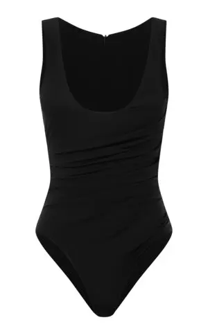 Alex Perry Ruched Singlet Bodysuit In Power Mesh - Black