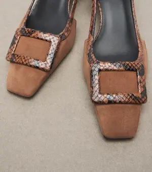 ROGER VIVIER Belle Vivier Snake-effect Suede Slingback Pumps