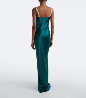 Balmain Embellished Ruched Silk Satin Gown