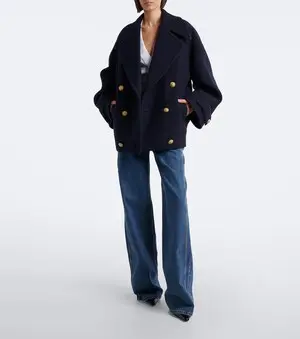 Balmain Oversized Virgin Wool Peacoat