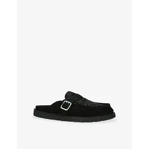 DUKE + DEXTER Winston Embroidered Backless Suede Mules