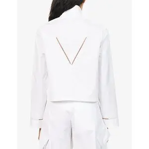 Alaïa Ladder Stitch High Neck Cotton Poplin Shirt - Blanc