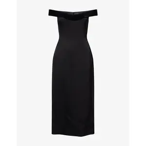 David Koma Off-shoulder Velvet-trim Satin Midi Dress - Black