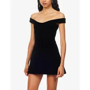 David Koma Off-shoulder Flared Velvet Mini Dress