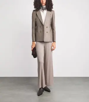 Agnona Cashmere-wool-silk Wide-leg Ribbed Trousers