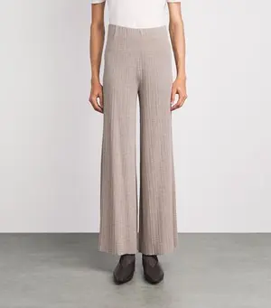 Agnona Cashmere-wool-silk Wide-leg Ribbed Trousers