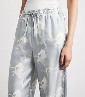 Stella McCartney Silk Horse Print Wide-leg Trousers