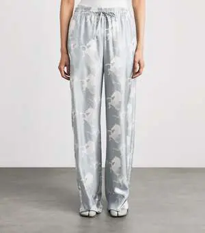 Stella McCartney Silk Horse Print Wide-leg Trousers