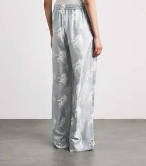 Stella McCartney Silk Horse Print Wide-leg Trousers