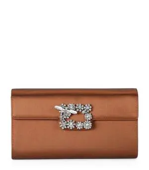 ROGER VIVIER Satin Efflorescence Envelope Clutch Bag - Brown